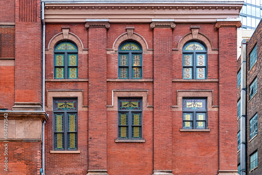 Colonial windows pattern in the exterior wall of the Massey Hall ...