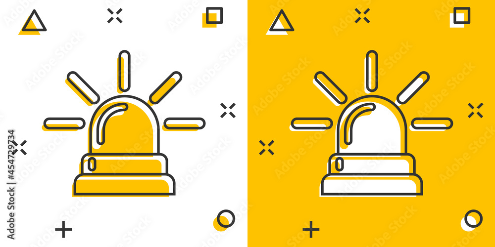 Emergency siren icon in comic style. Police alarm vector cartoon ...