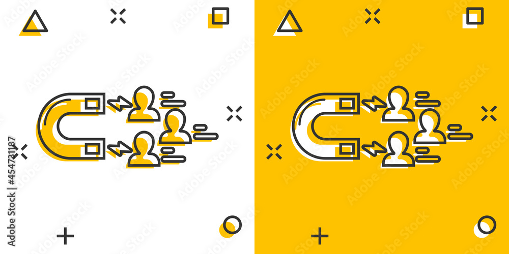 Lead conversion icon in comic style. Attract cartoon vector ...