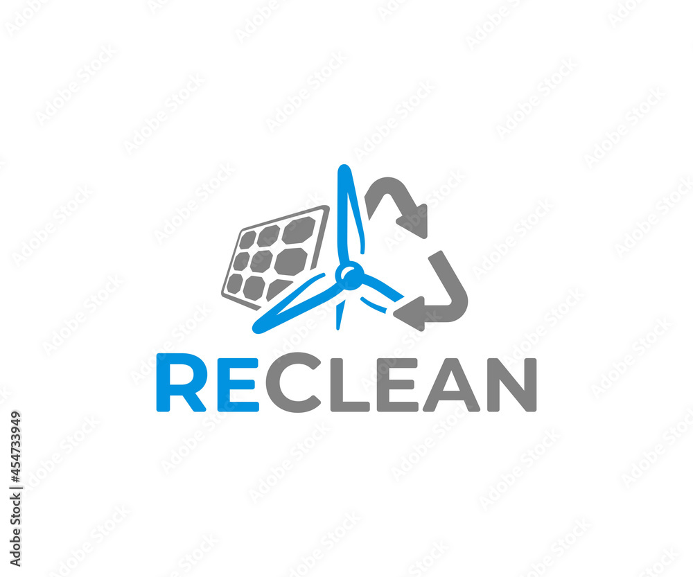 Clean electric energy logo design. Photovoltaics solar panel and wind ...
