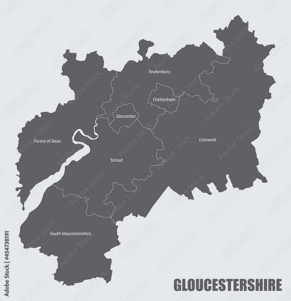 Gloucestershire county administrative map Stock Vector | Adobe Stock