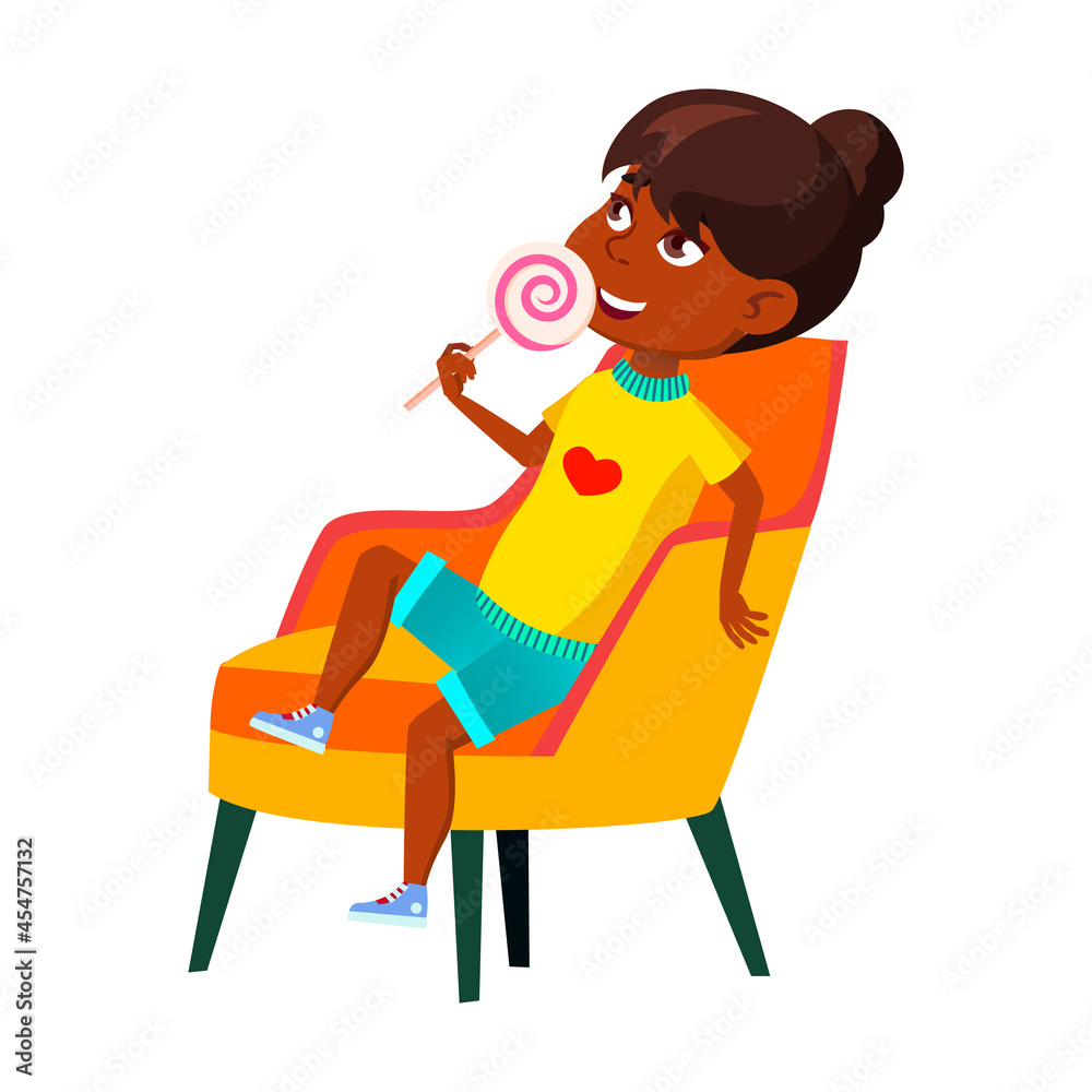 School Girl Child Eating Lollipop Candy Vector. African Schoolgirl ...
