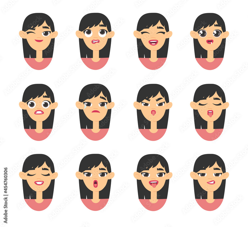 Emotional women emoji. Cartoon style illustration female emoticon ...