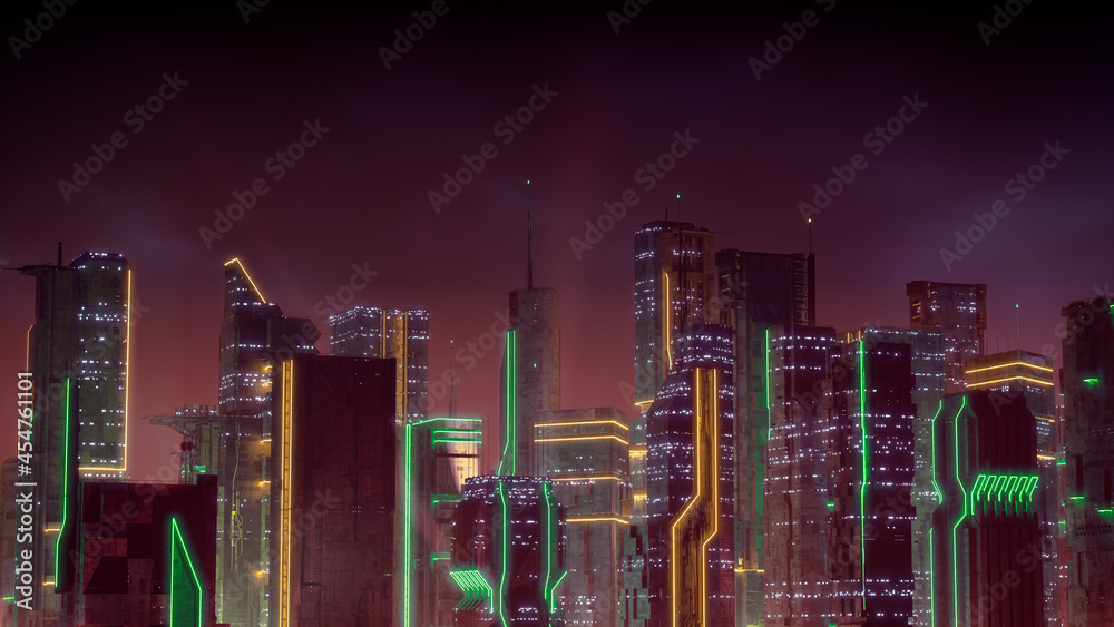 Cityscape Neon Green