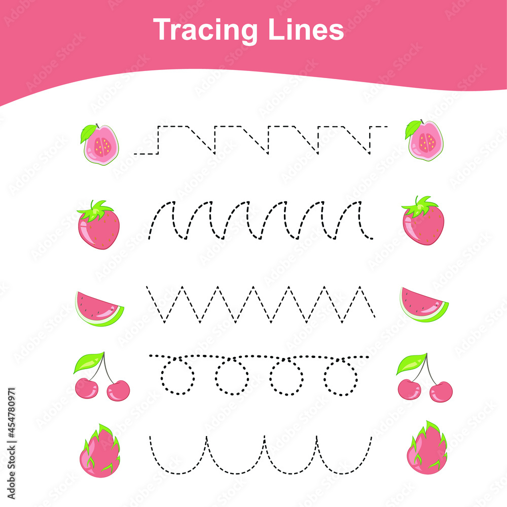 Tracing Lines Game Fruits Edition. Educational worksheet. Worksheet ...