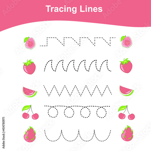 Tracing Lines Game Fruits Edition. Educational worksheet. Worksheet ...