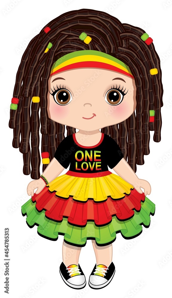 Cute Little Reggae Girl with Dreadlocks Wearing Rastafarian Dress ...
