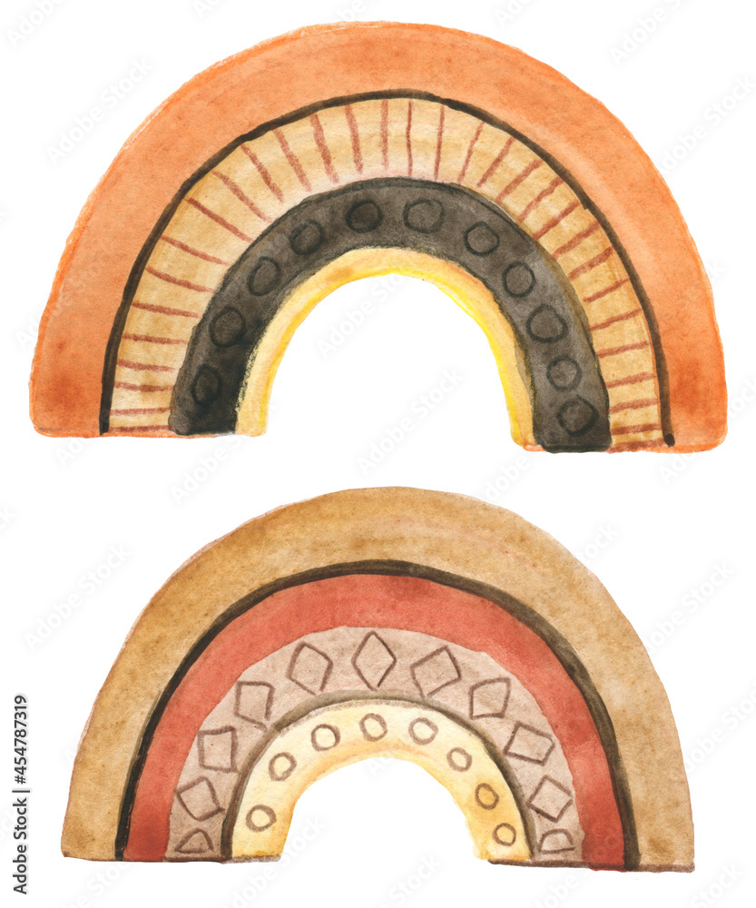 Scandinavian boho rainbow digital paper.Watercolor illustration with ...