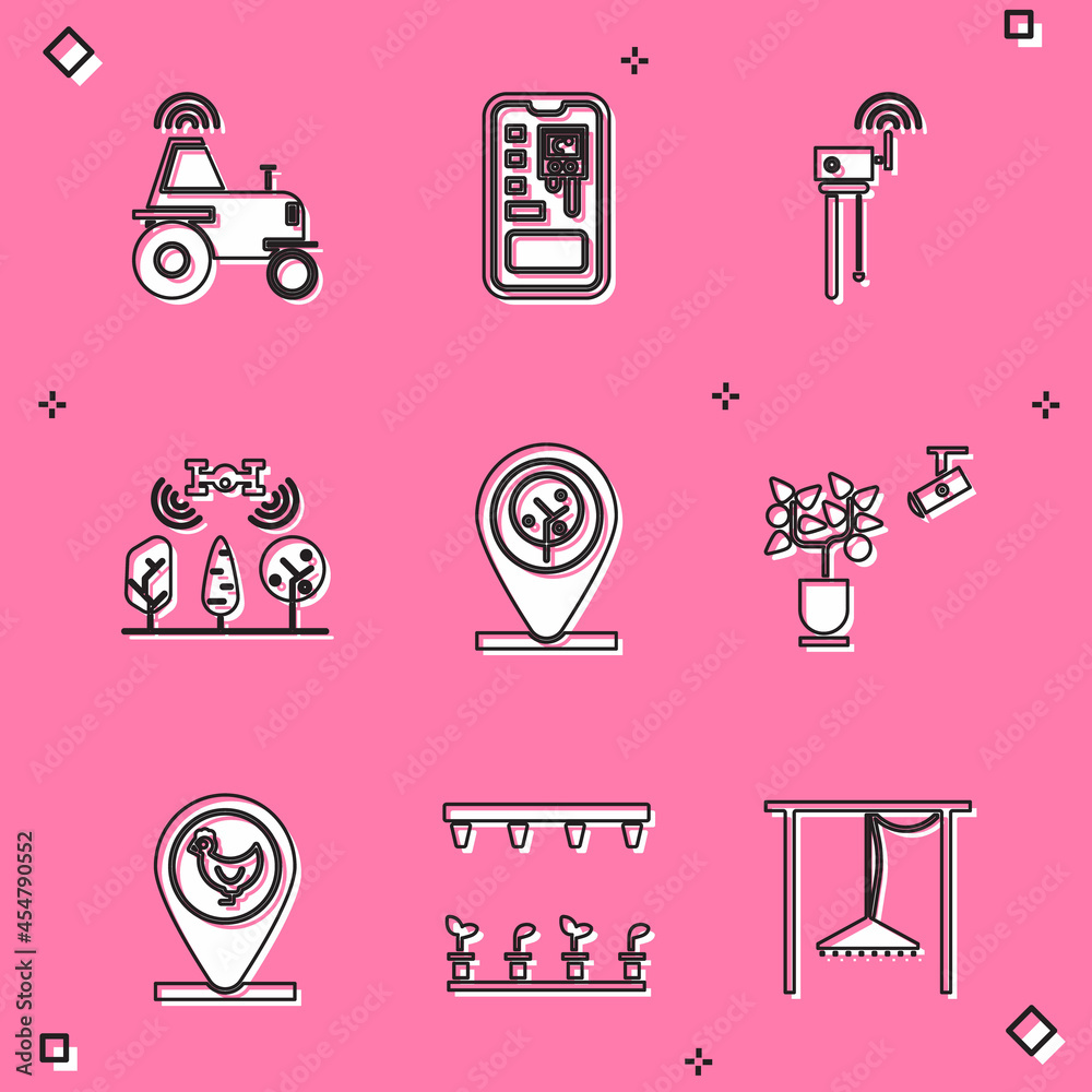 Set Wireless tractor on smart farm, Smart control farming system, Router and wi-fi signal, with ...