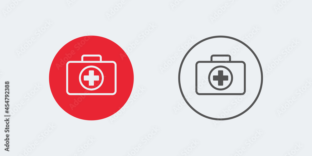 First Aid Icon Line. Red Circle with White Linear Medical Toolbox and ...