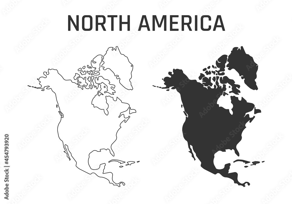 north america map icon, outline and silhouette of the north american ...
