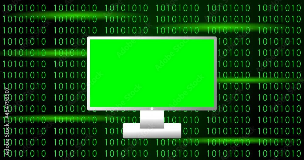 green screen computer monitor with binary code green background footage ...
