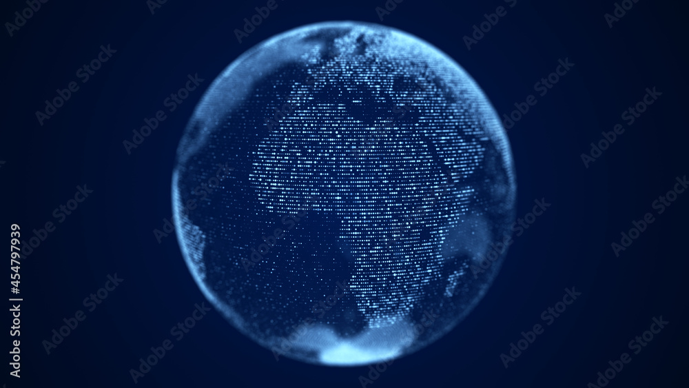Virtual planet Earth with particles and lines. Network connection big ...