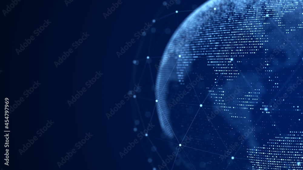 Virtual planet Earth with particles and lines. Network connection big ...