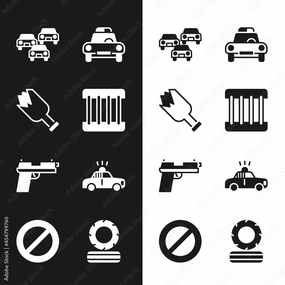 Set Prison window, Broken bottle as weapon, Traffic jam, Police car and ...