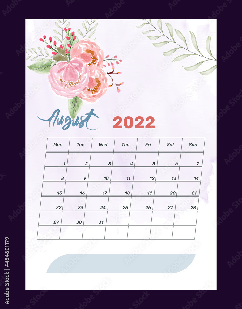 Beautiful Watercolor Floral 2022 Calendar Design Template for Print and ...