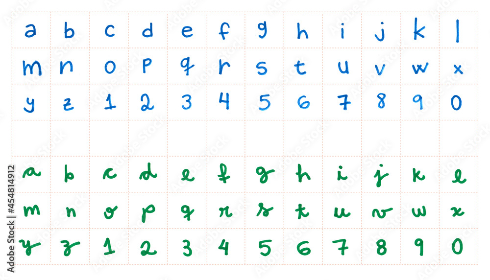 Handmade lettering alphabet, ABC, hand written pen marker, green and ...