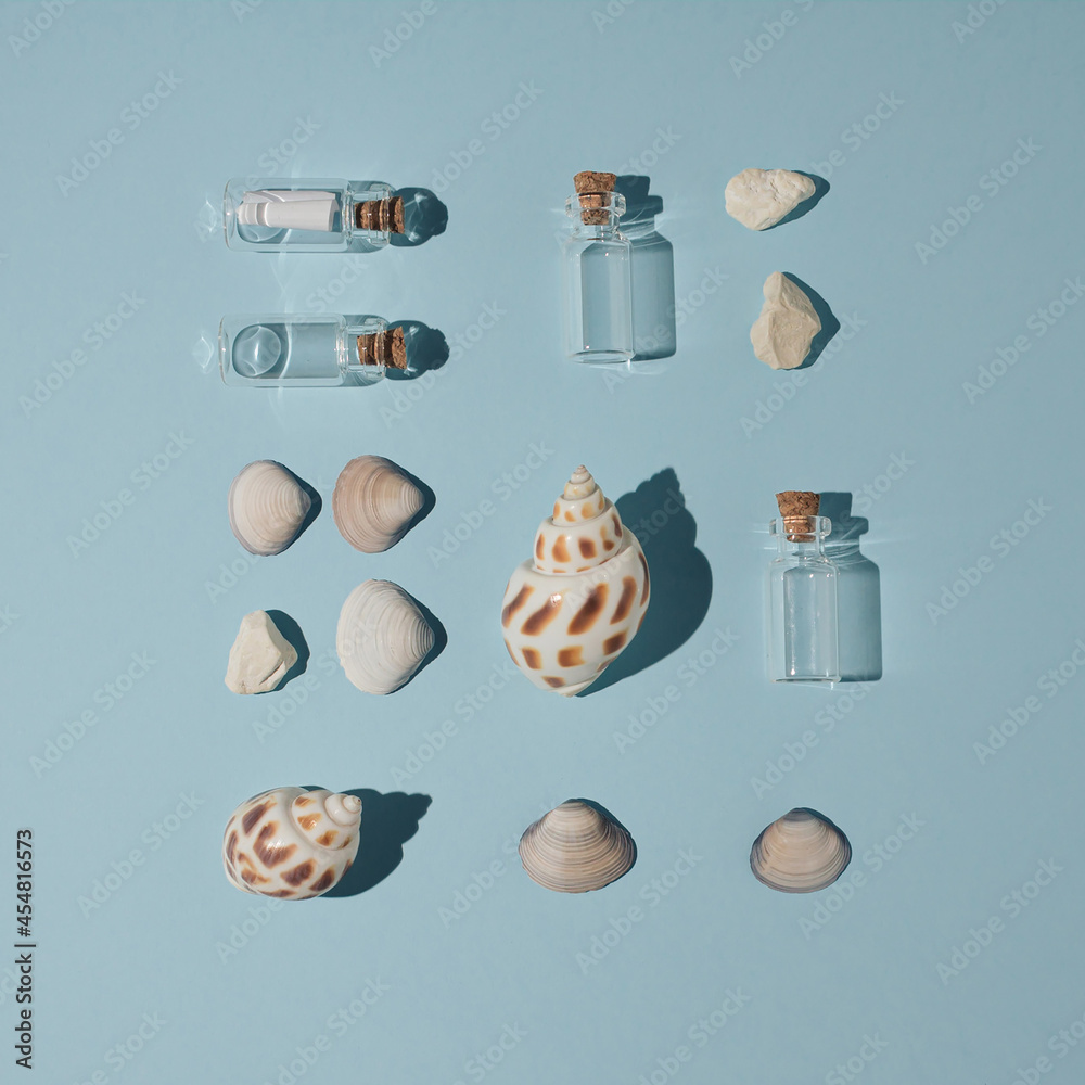 Authentic creative sea concept with ocean elements, shells, marine ...
