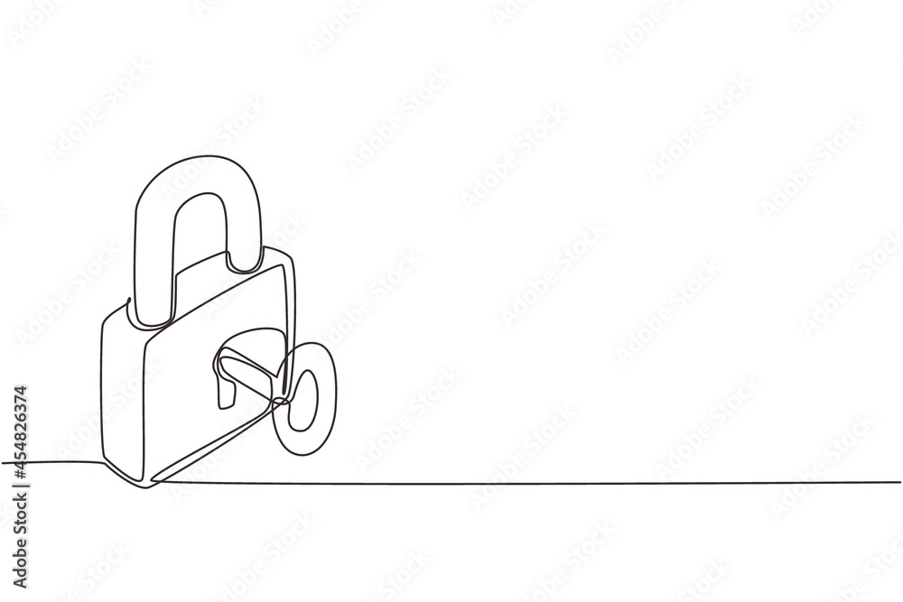 Single continuous line drawing key and lock. Security padlock, locked ...