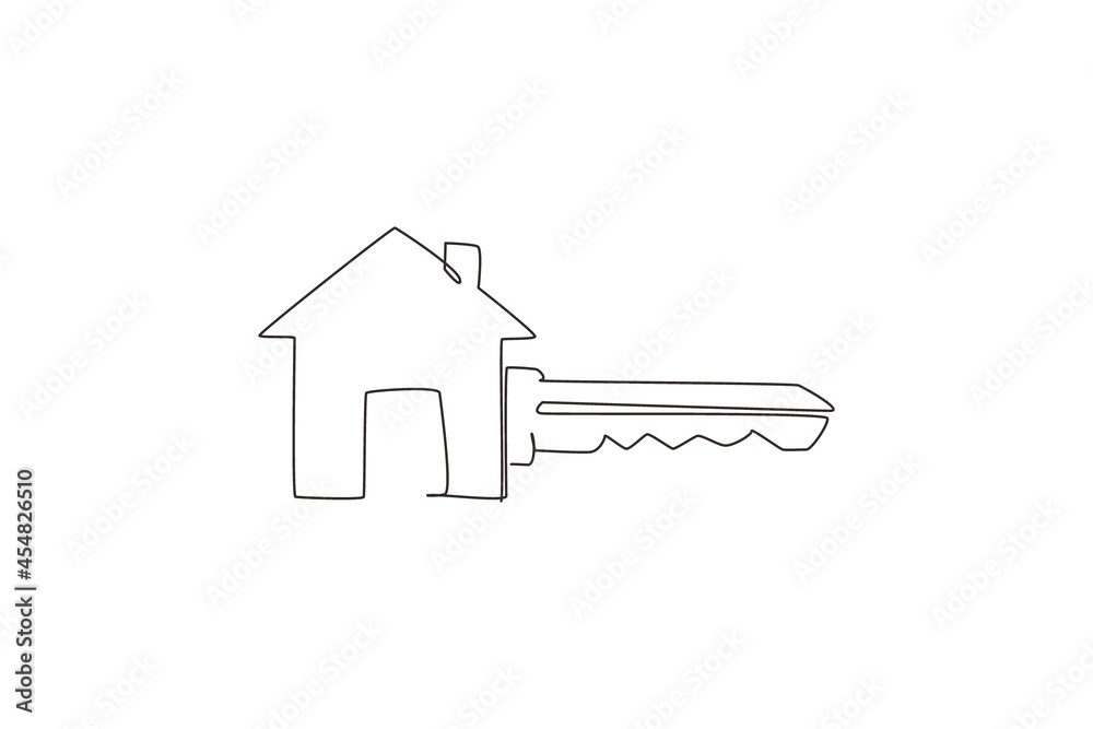 Single continuous line drawing elegant key house logo design, real ...