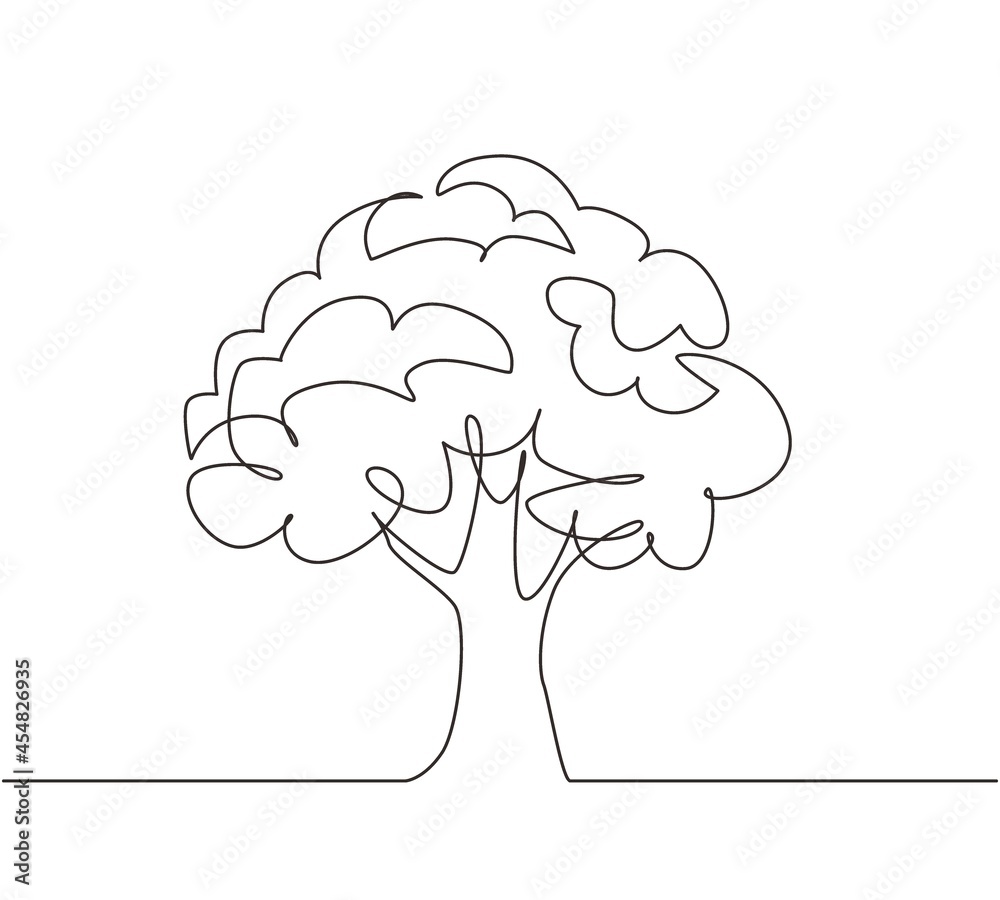 Continuous one line drawing green tree fertile on white background ...