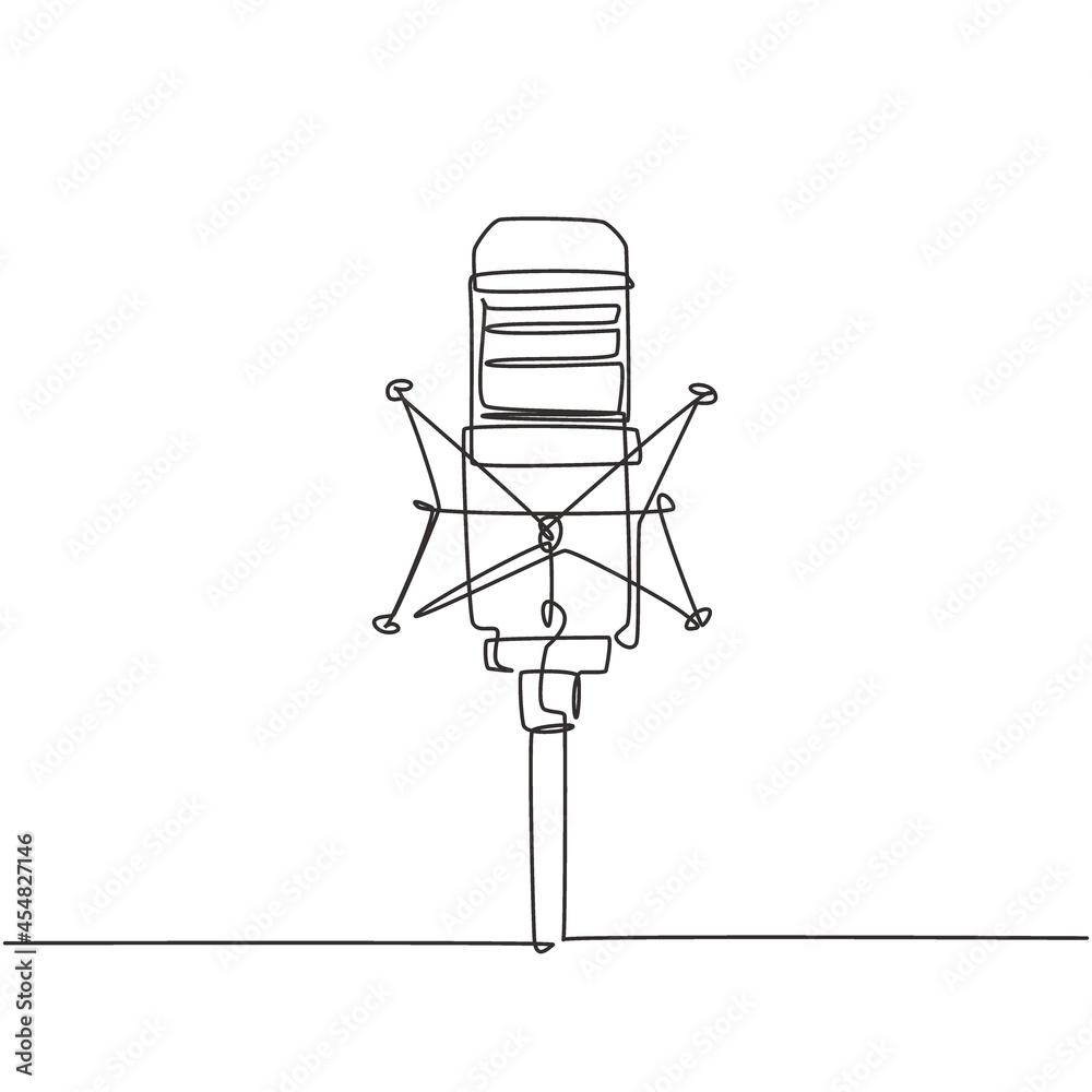 Single continuous line drawing professional studio microphone. Sound ...