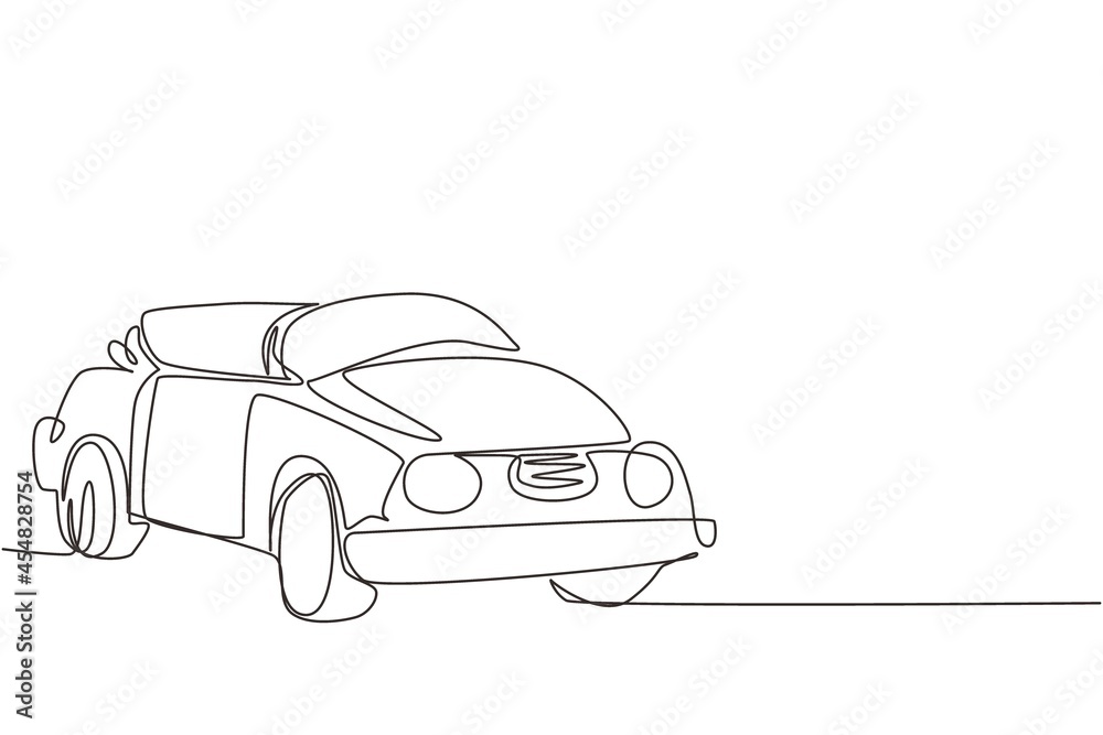 Continuous one line drawing classic retro convertible sports car ...
