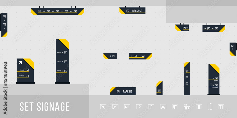 Set of exterior and interior signage concept. Stock Illustration ...