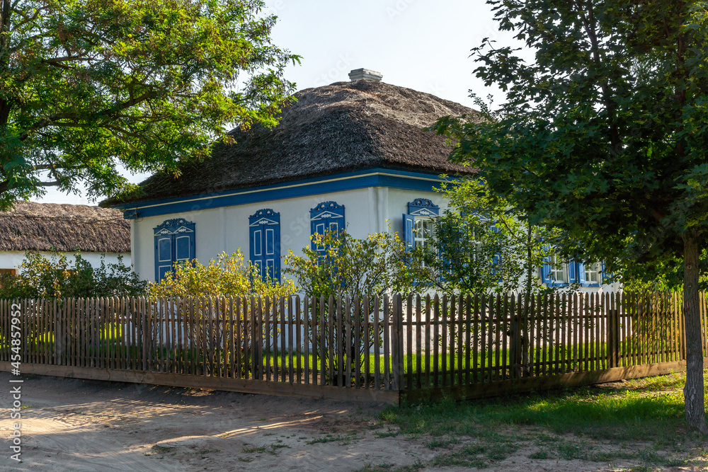 Typical middle class Cossack house. Whitewashed adobe walls, shuttered ...
