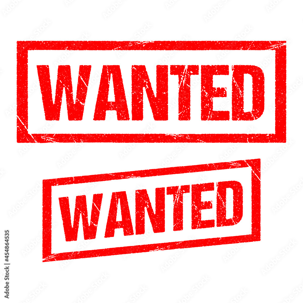 Grunge red Wanted square rubber seal stamp on transparent background ...