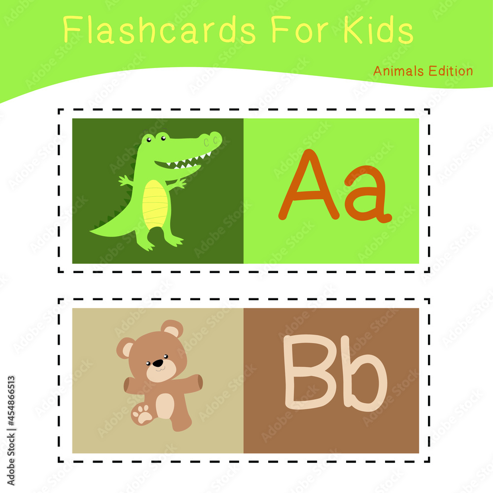 Vector set of flashcards for kids with cute animal themes. Alphabet for ...