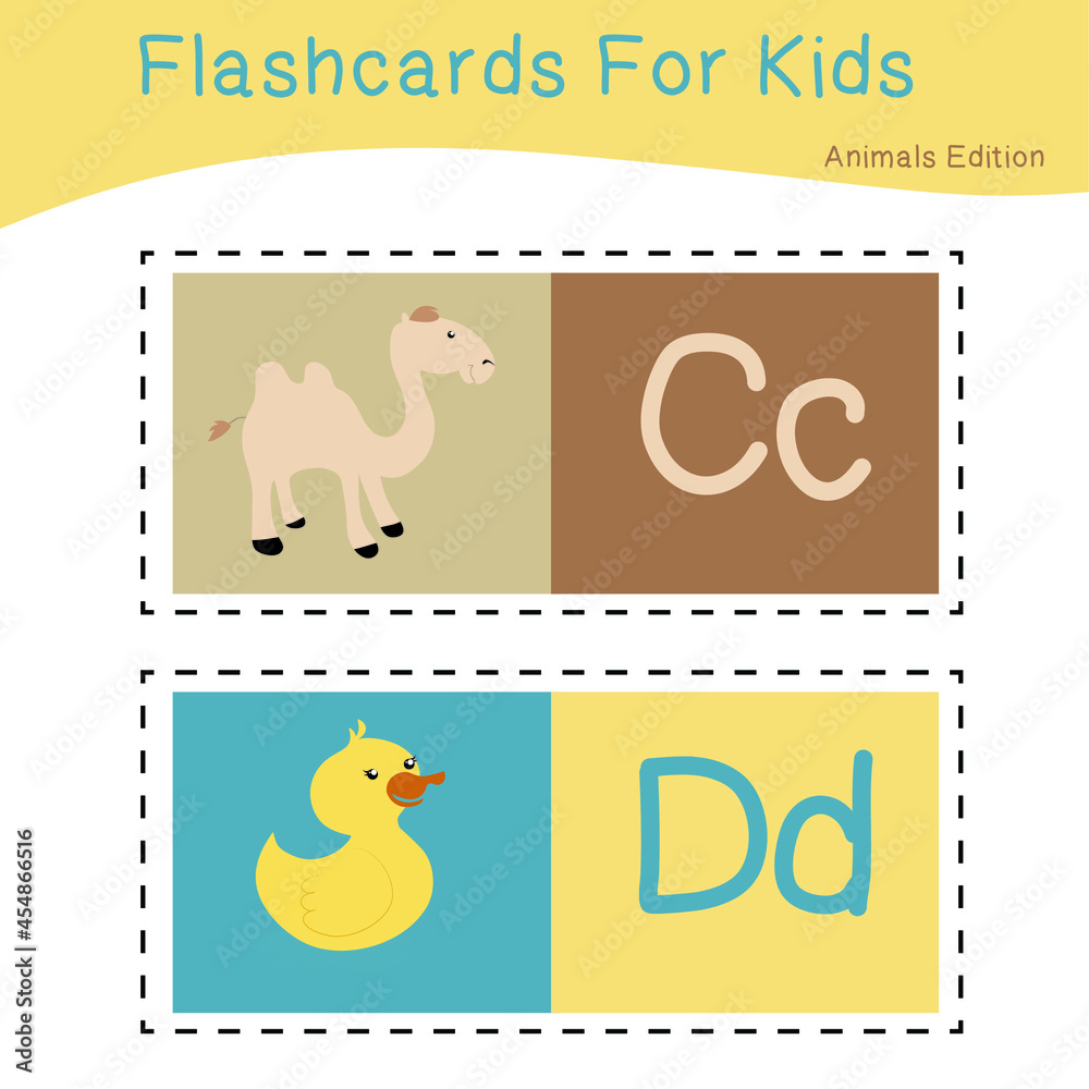 Vector set of flashcards for kids with cute animal themes. Alphabet for ...