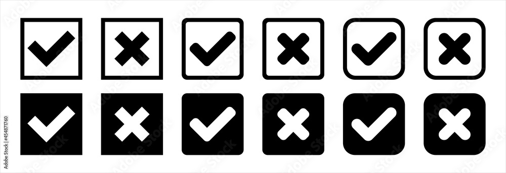Check mark icon set. Cross mark icons set. Vector stock template Stock ...