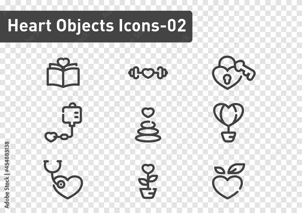 Heart objects outline icon set isolated on transparency background ep02 ...