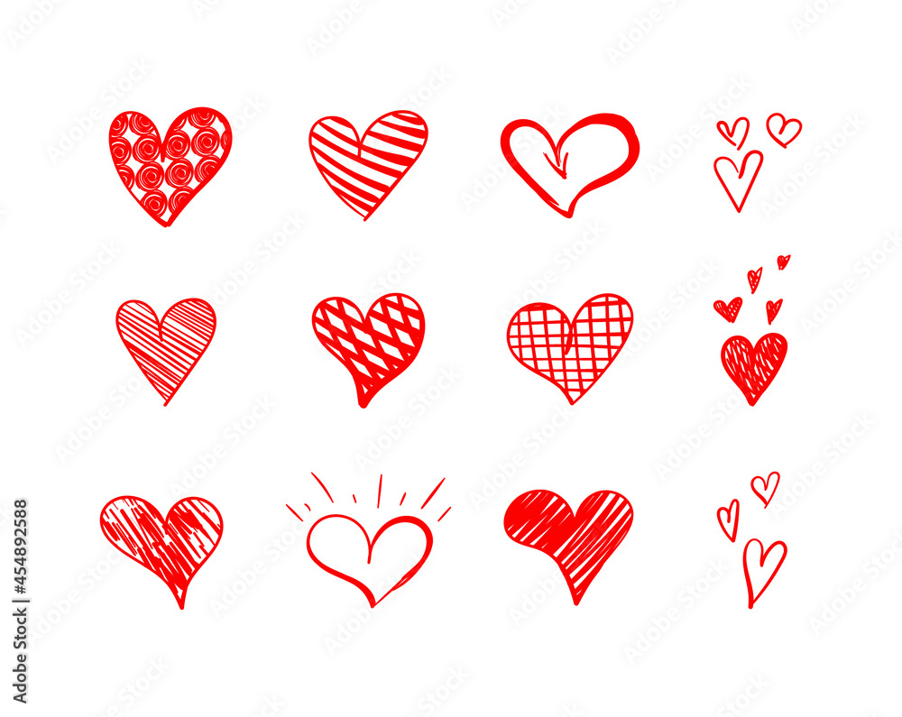 Vector Doodle Hearts Set Isolated on White Background, Red Marker ...