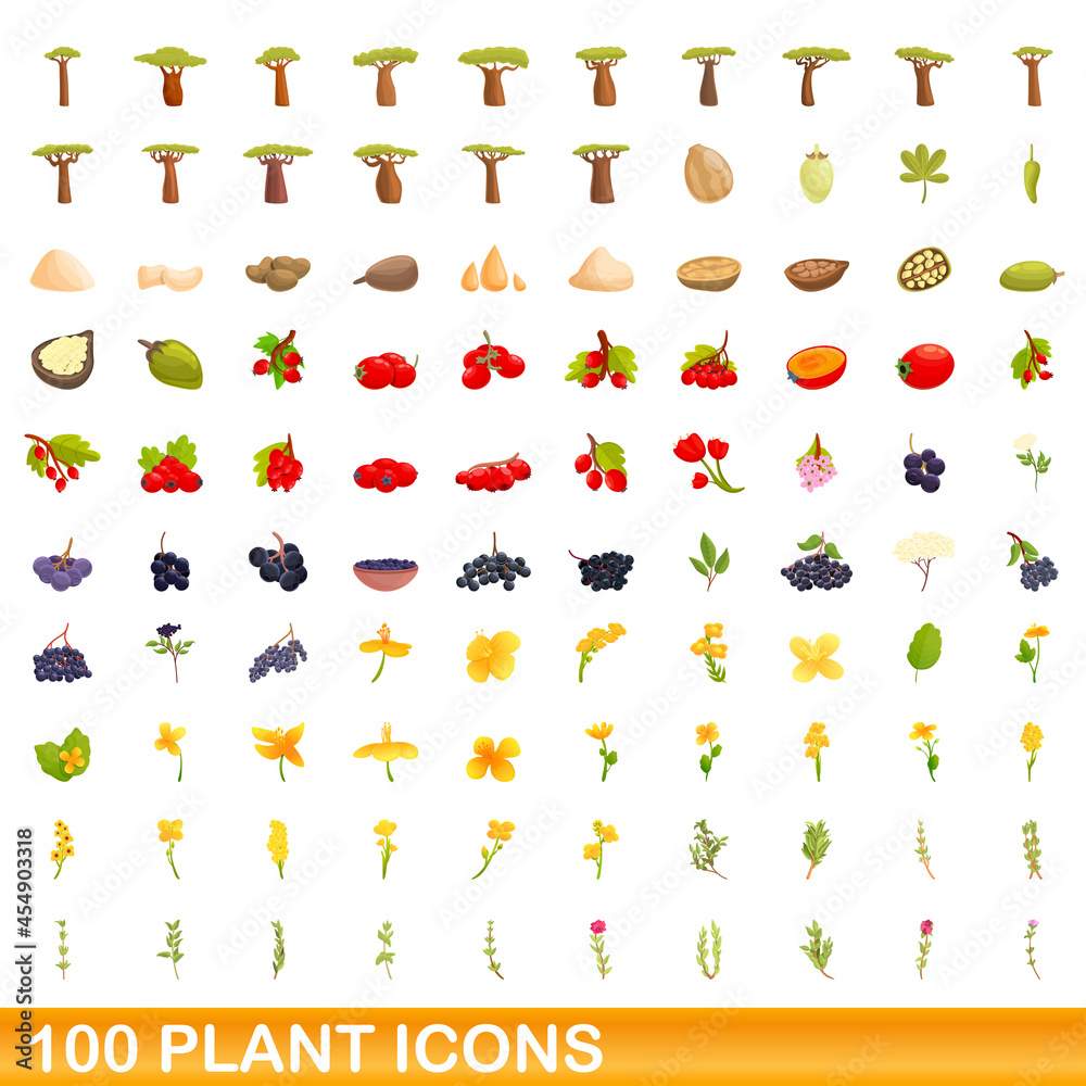 100 plant icons set. Cartoon illustration of 100 plant icons vector set ...