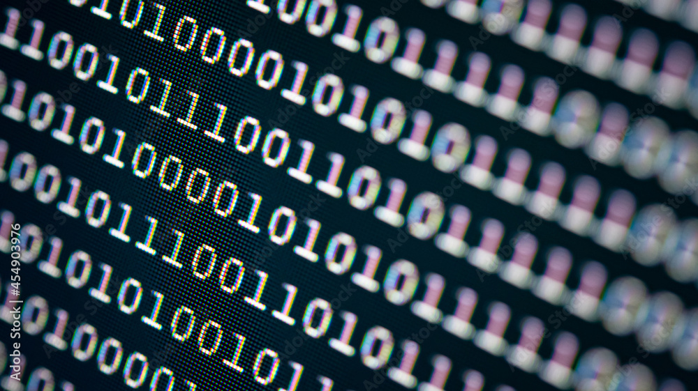 Abstract background of digital binary code of DEFI software. Crypto ...