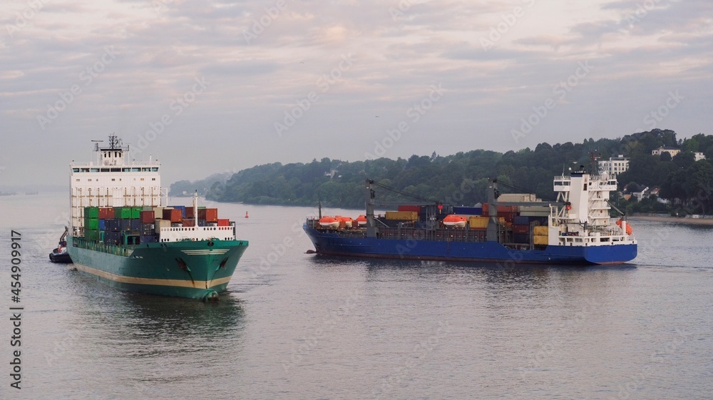 Container ships meet each other on the river Stock Photo | Adobe Stock