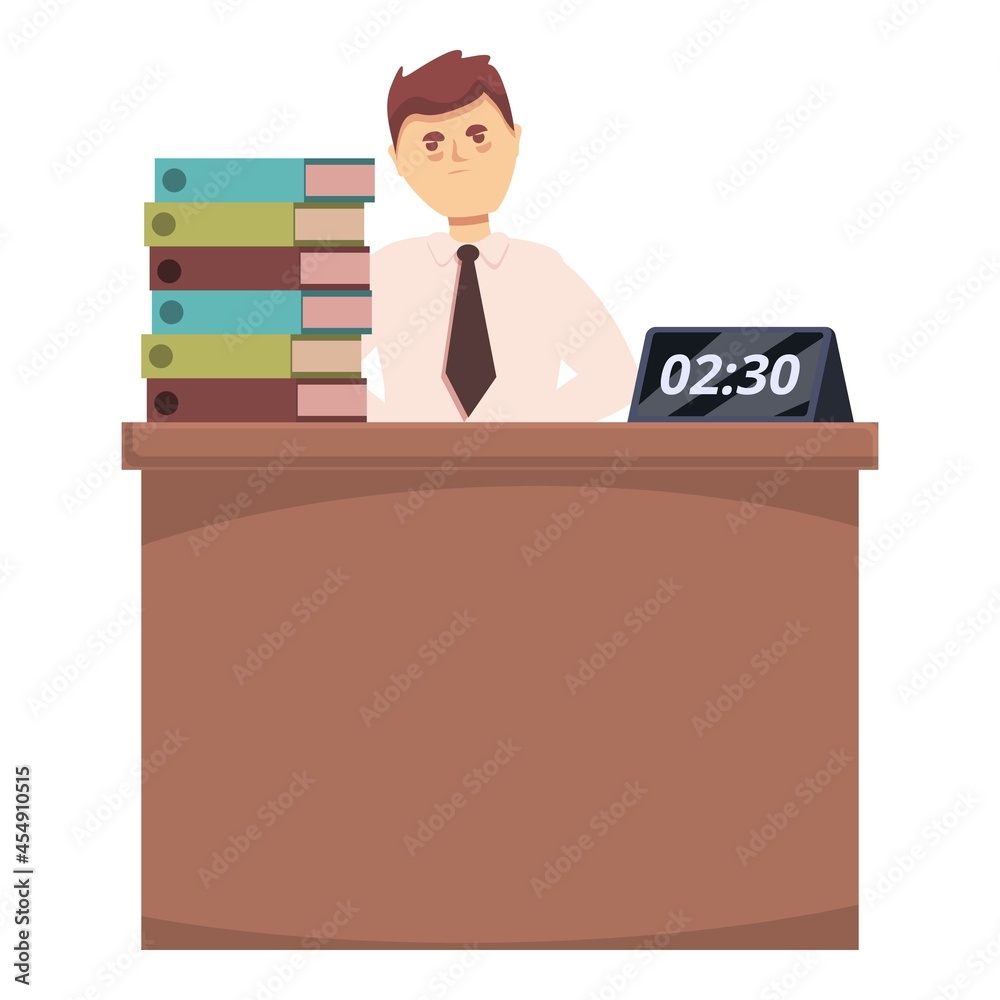 Working overtime icon cartoon vector. Office work. Exhausted woman ...