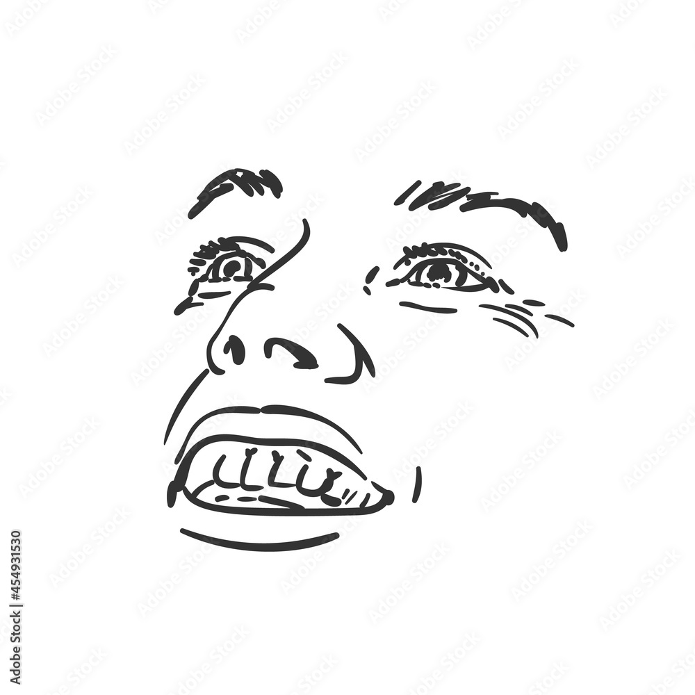 Looking happy woman face drawing, Smiling girl facial features vector ...