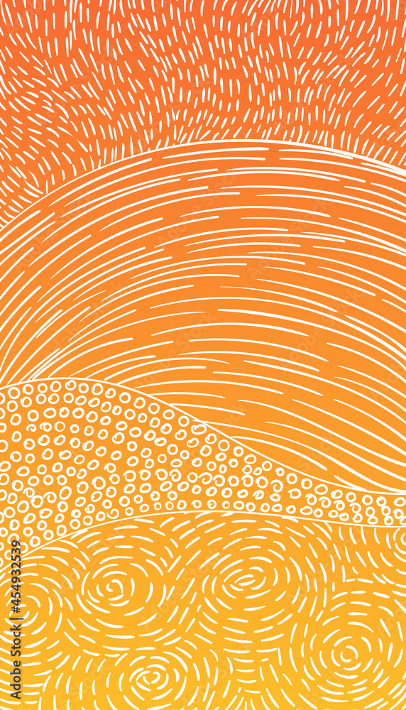 Hand drawn pattern of dashed lines, dots, small circles white on yellow ...