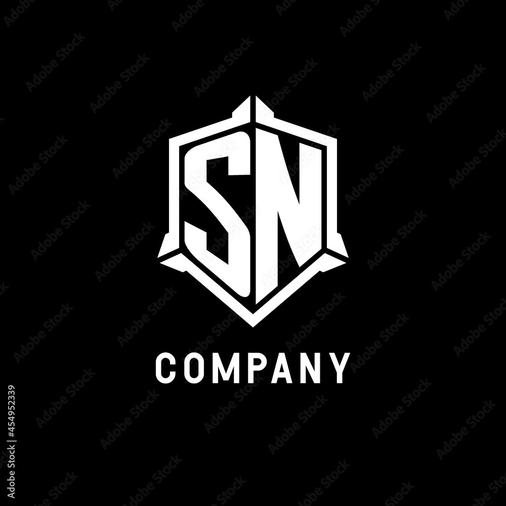 SN logo initial with shield shape design style Stock Vector | Adobe Stock