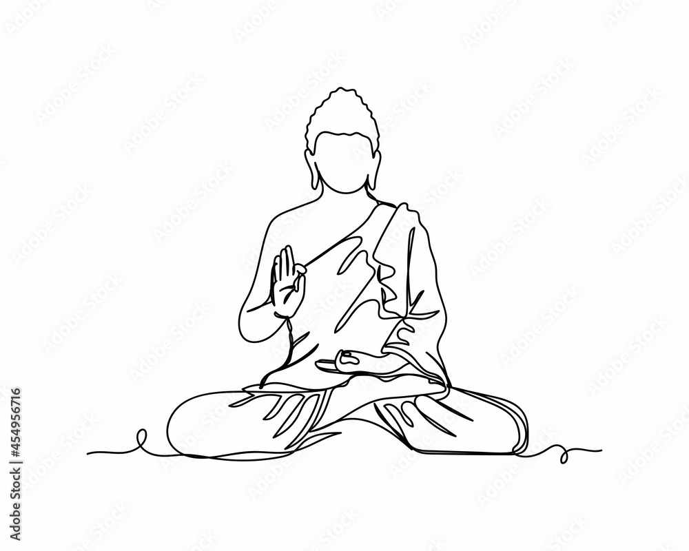 Continuous one line drawing of buddha buddhism icon in silhouette on a ...