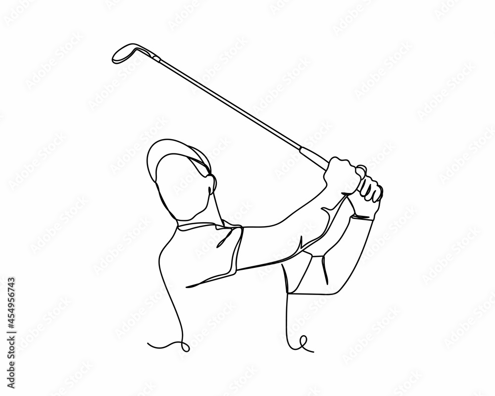 Continuous one line drawing of golf player icon in silhouette on a ...