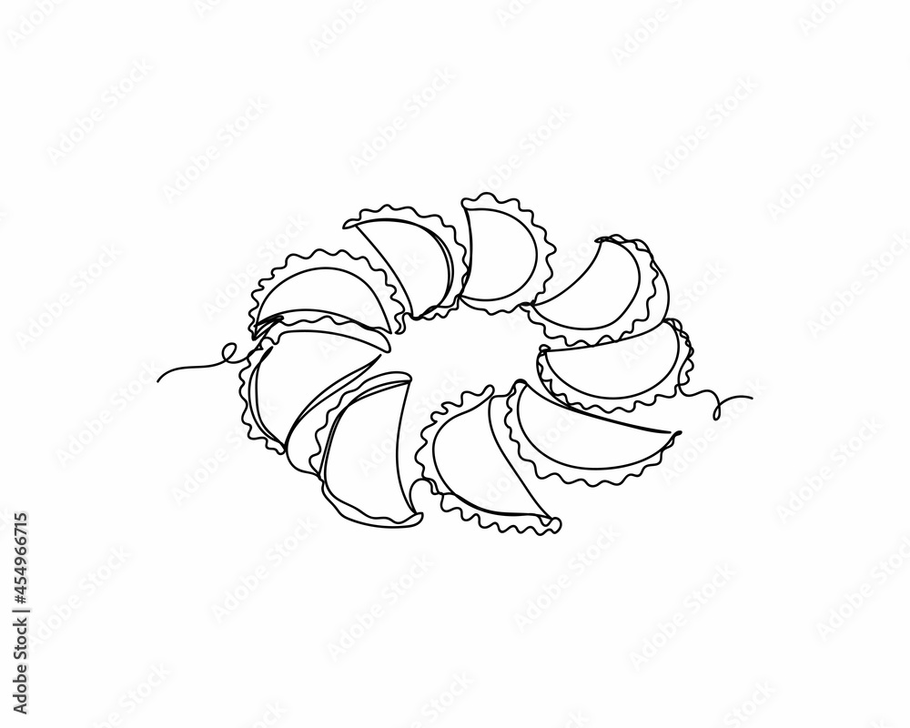 Continuous one line drawing of homemade raw dumplings vareniki pierogi ...