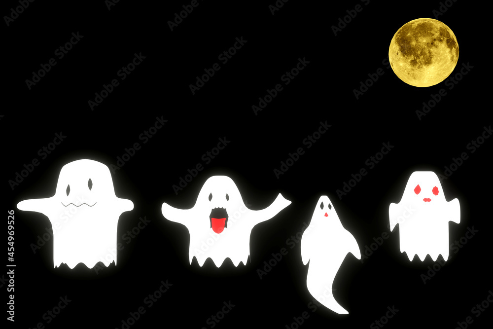 Monochrome ghost apparition spook horror set and moonlight. ghost sheet ...
