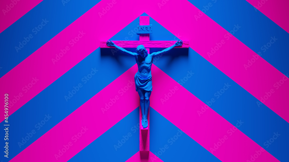 Blue Jesus on a Cross Statue Crucifix Church Art Religion Sculpture ...