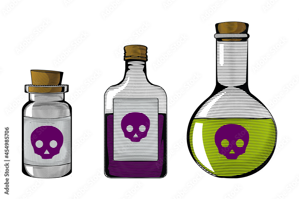 Poison bottle vintage hand-drawn, a bottle of poison vector ...