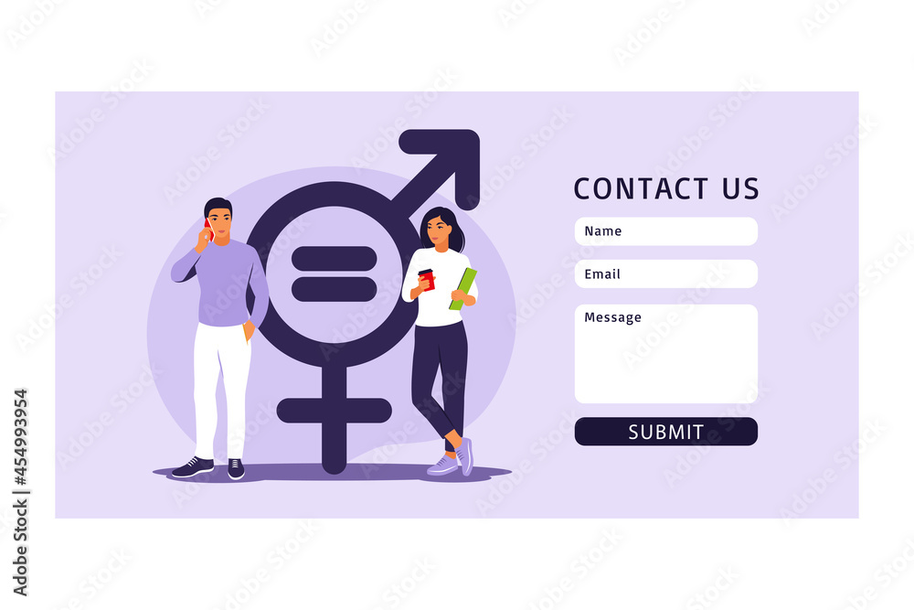 Gender equality concept. Contact us form for web. Men and women ...