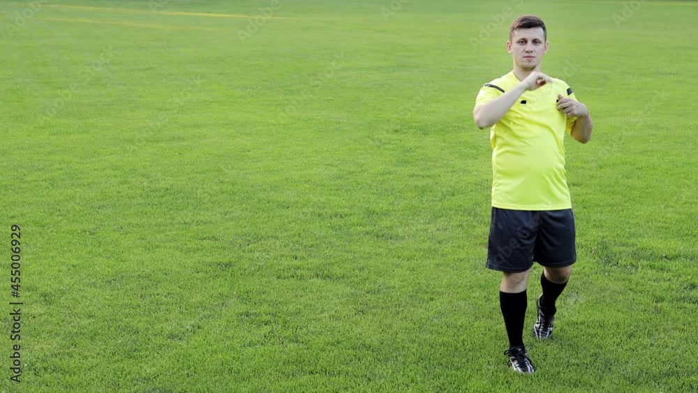 Soccer referee shows yellow card . Concept of sport, rules violation ...